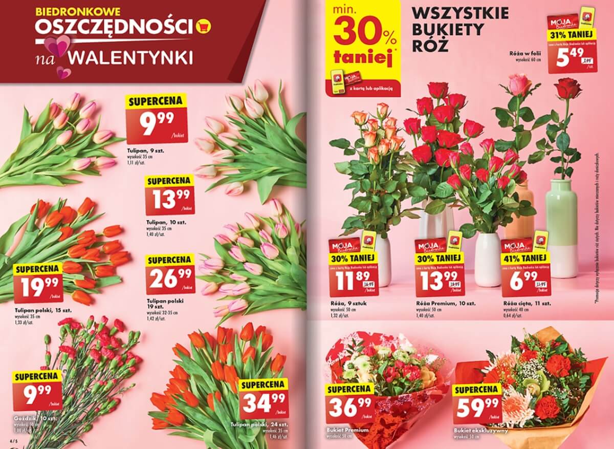 Biedronka z mega promocjami dla zakochanych na Walentynki. Bukiety ...